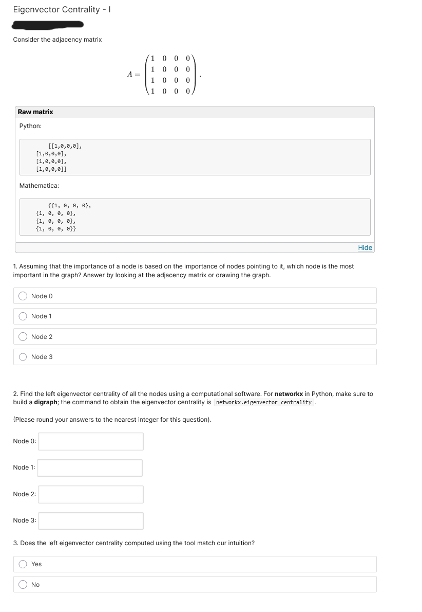 Solved Eigenvector Centrality - I Consider the adjacency | Chegg.com