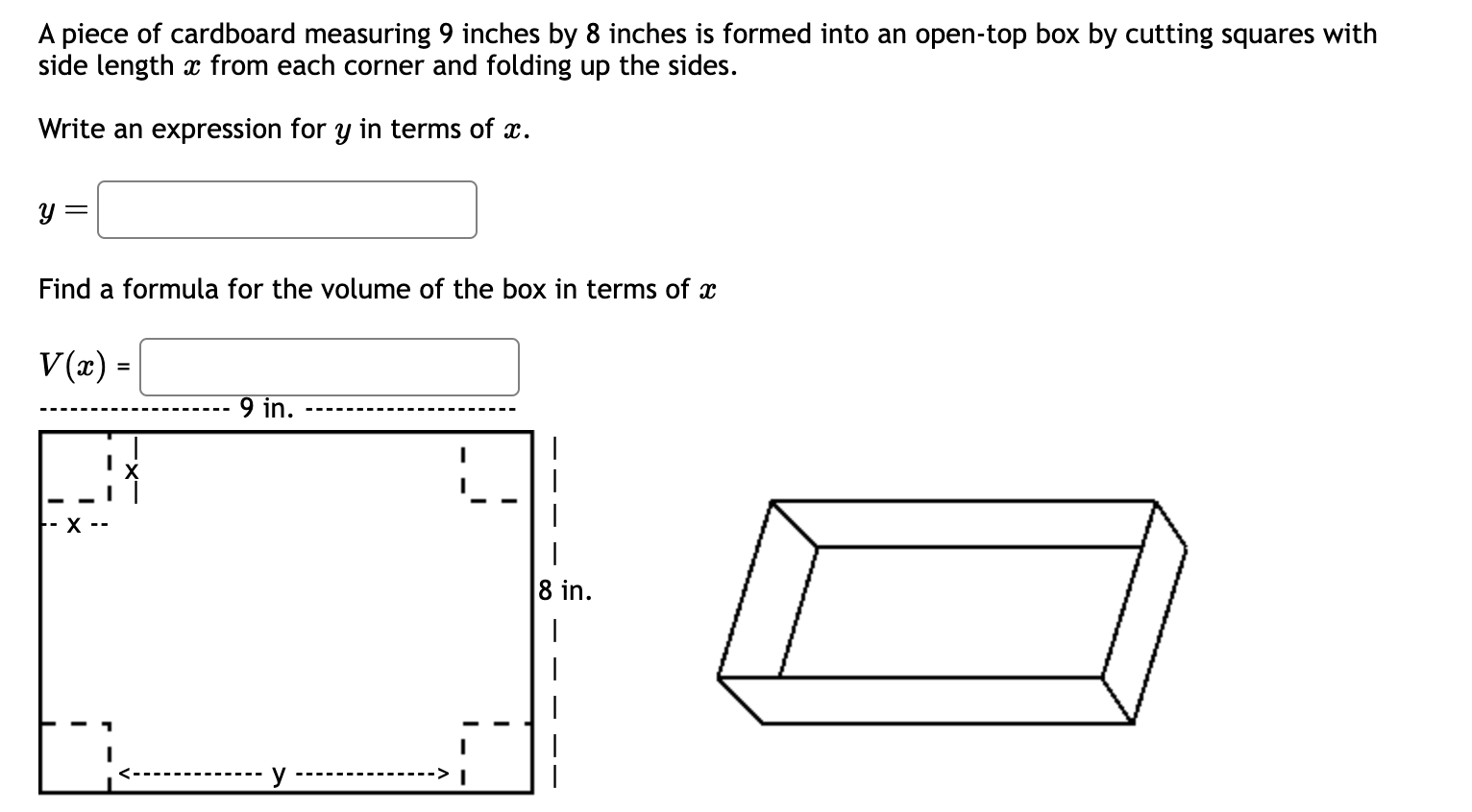 Solved A piece of cardboard measuring 9 inches by 8 inches | Chegg.com