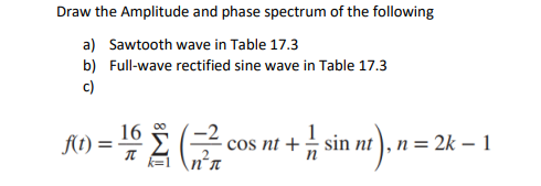 Solved Draw the Amplitude and phase spectrum of the | Chegg.com