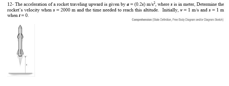 Solved 12- The acceleration of a rocket traveling upward is | Chegg.com