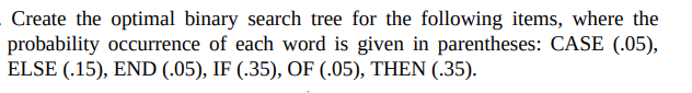 Solved Create the optimal binary search tree for the | Chegg.com