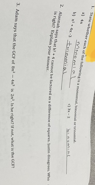 Solved State whether each of the following is a monomial, | Chegg.com