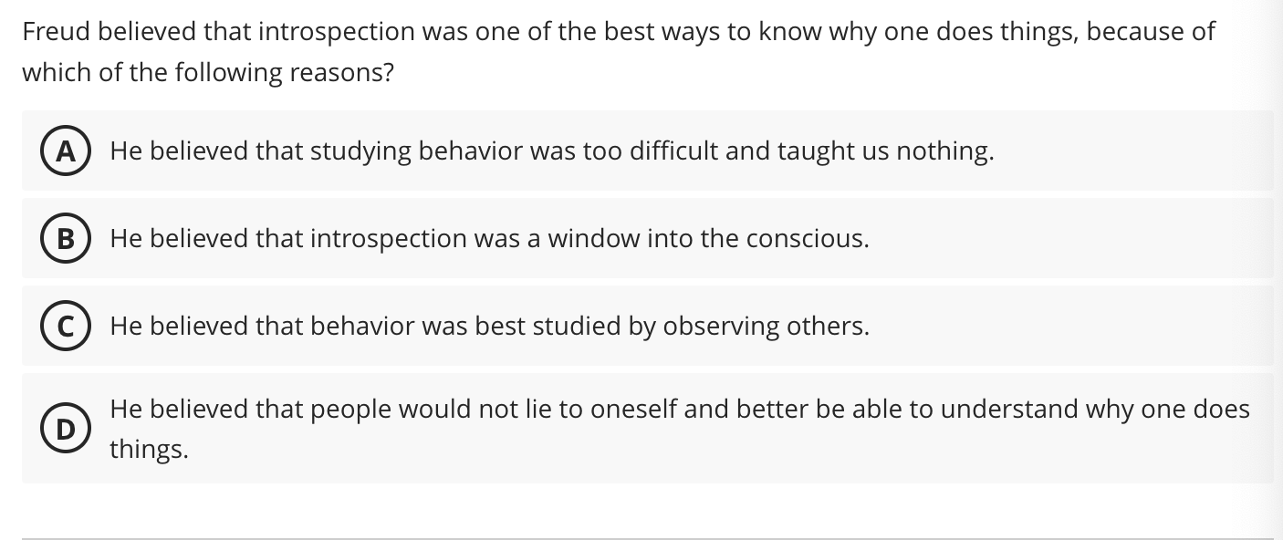 Solved Freud believed that introspection was one of the best | Chegg.com
