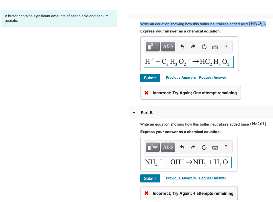 Solved A buffer contains significant amounts of acetic acid | Chegg.com