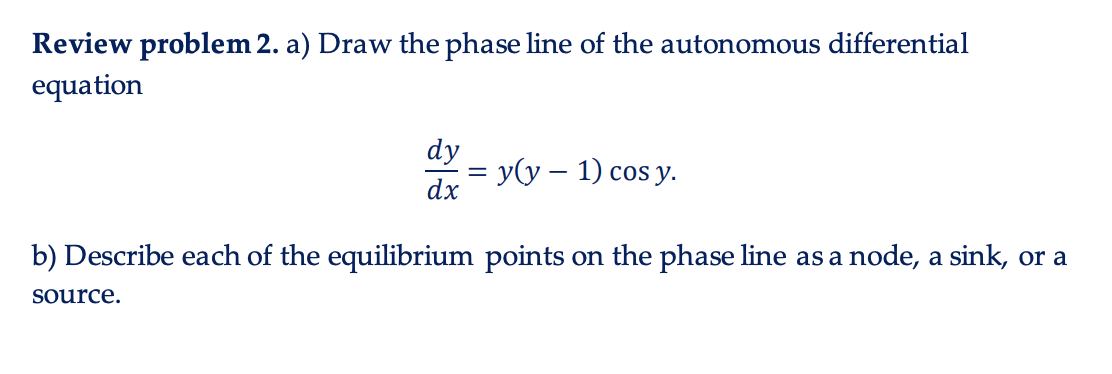 Solved Review problem 2. a) Draw the phase line of the | Chegg.com
