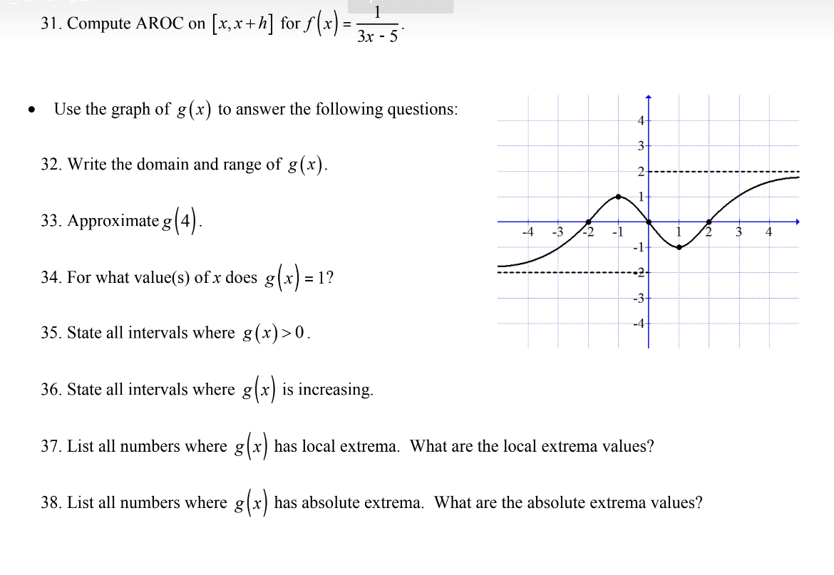 Solved 31. Compute AROC on [x,x+h] for f(x)=3x−51. - Use the | Chegg.com