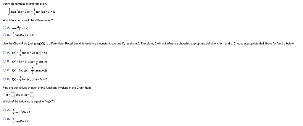 Solved Verify the formula by differentiation sec (5x+2)dx | Chegg.com