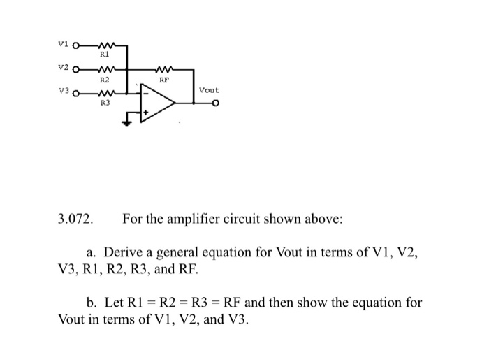 Solved R1 R2 RF Vout R3 3.072. For the amplifier circuit | Chegg.com