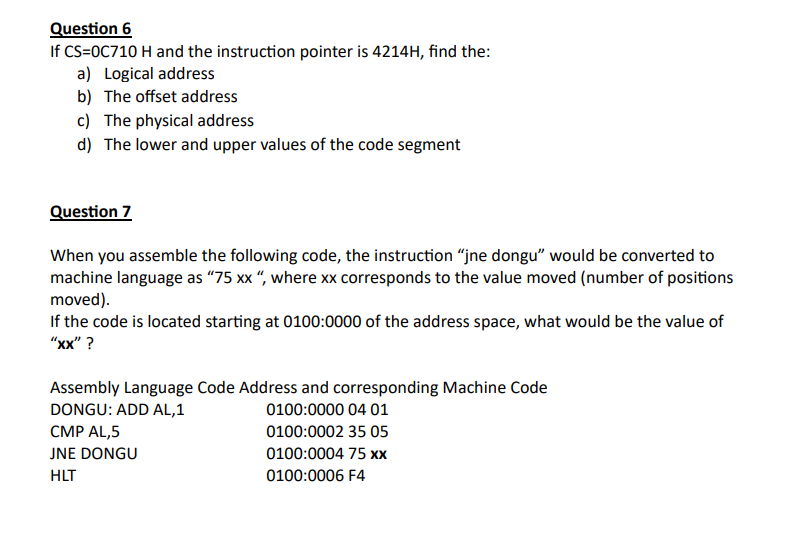 Question 6 If CS=0C710H and the instruction pointer | Chegg.com