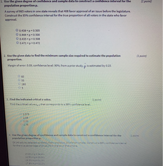 Solved 1. Use the given degree of confidence and sample data | Chegg.com