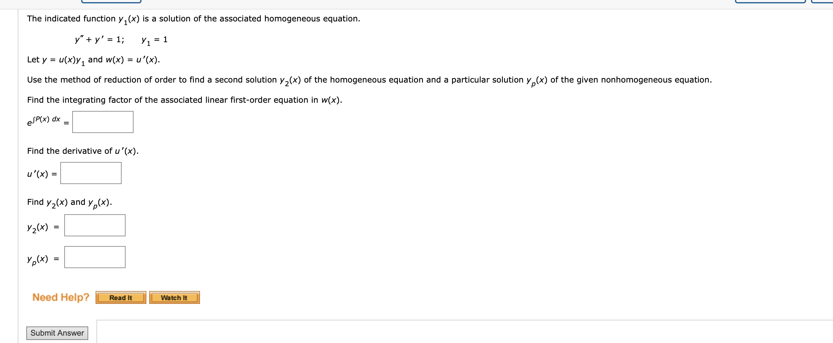 Solved The indicated function y1(x) is a solution of the | Chegg.com