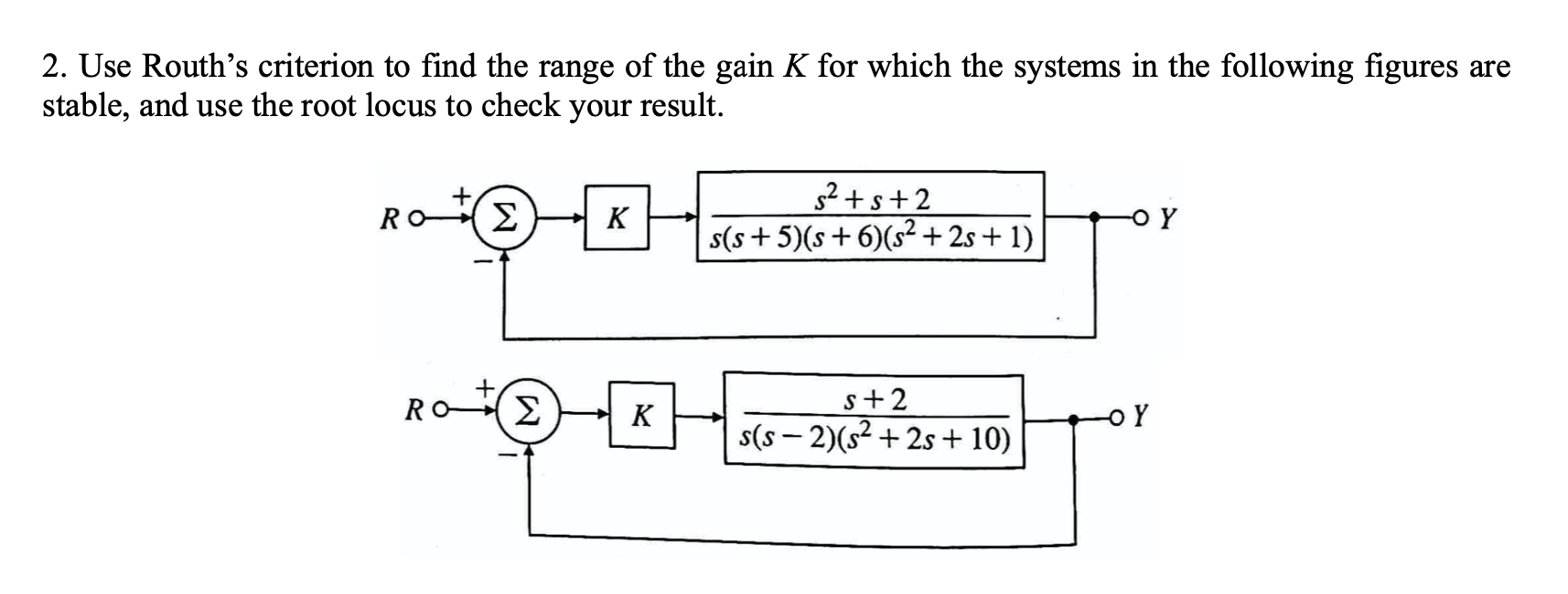 Solved 2. Use Routh’s criterion to find the range of the | Chegg.com