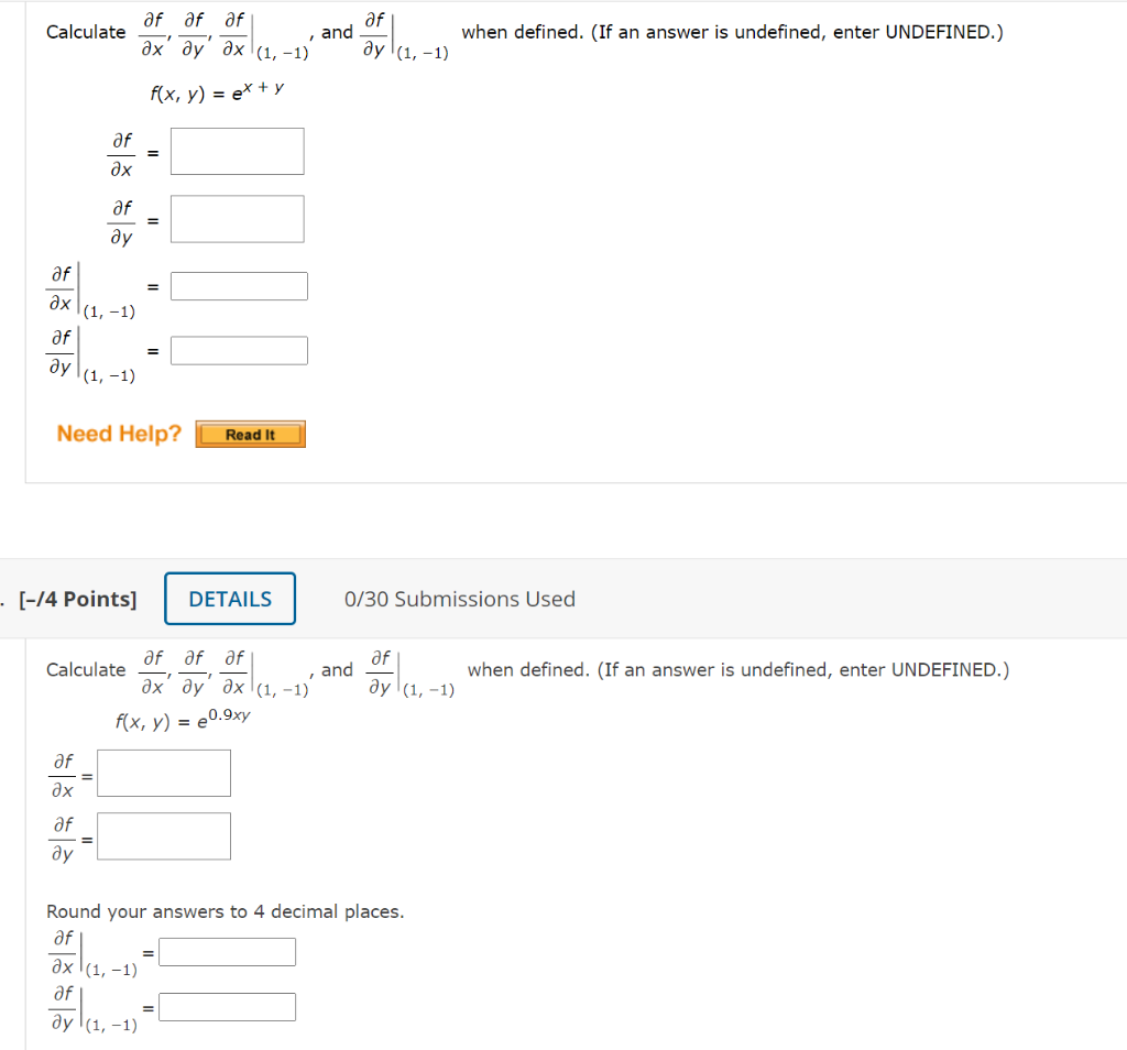 Solved af af af Calculate and af ay (1, -1) when defined. | Chegg.com