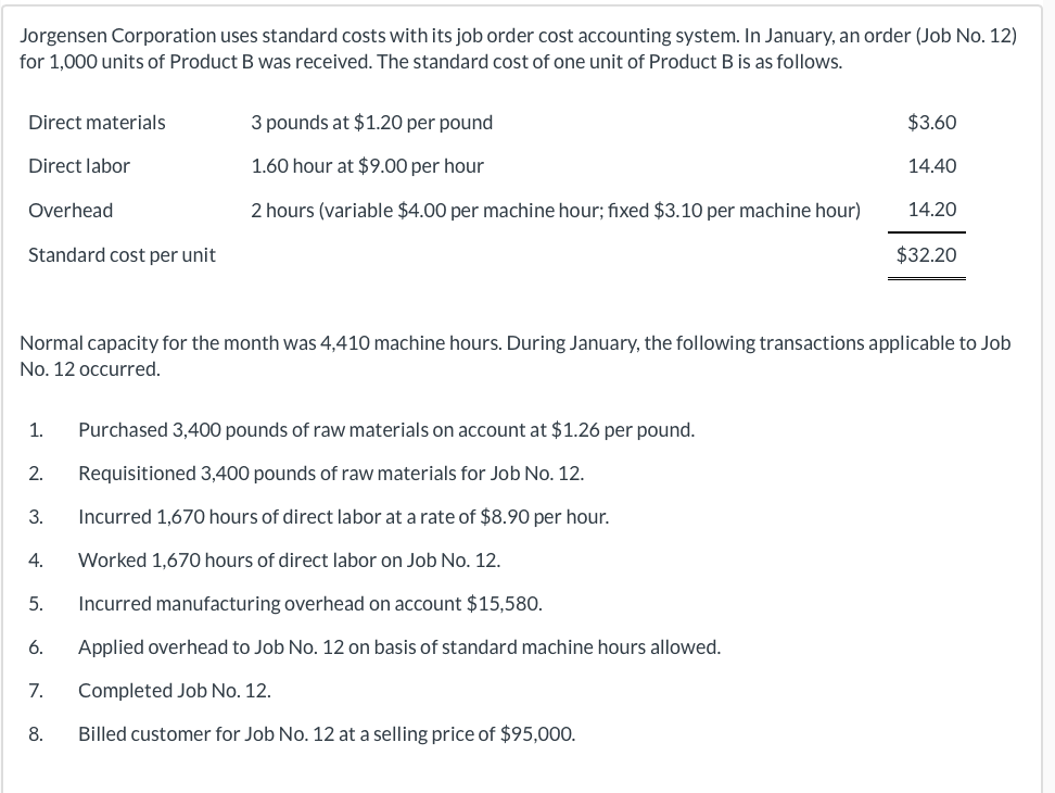 Solved Jorgensen Corporation uses standard costs with its | Chegg.com
