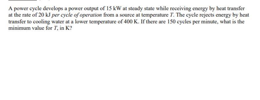 Solved A power cycle develops a power output of 15 kW at | Chegg.com