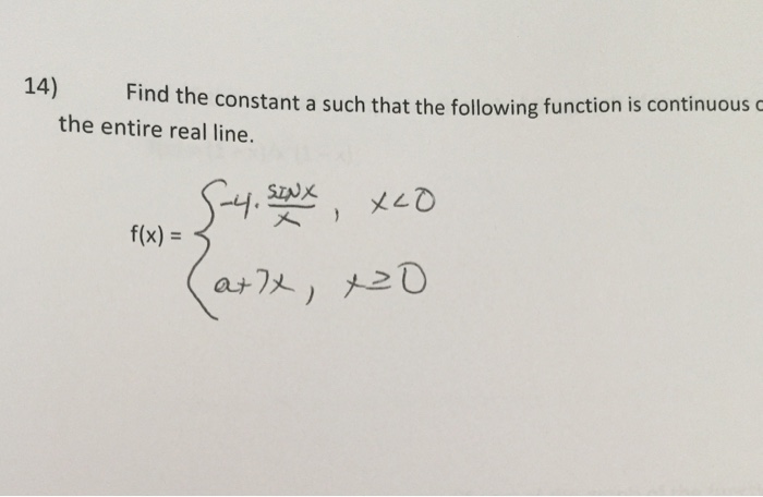 Solved Find the constant a such that the following function | Chegg.com