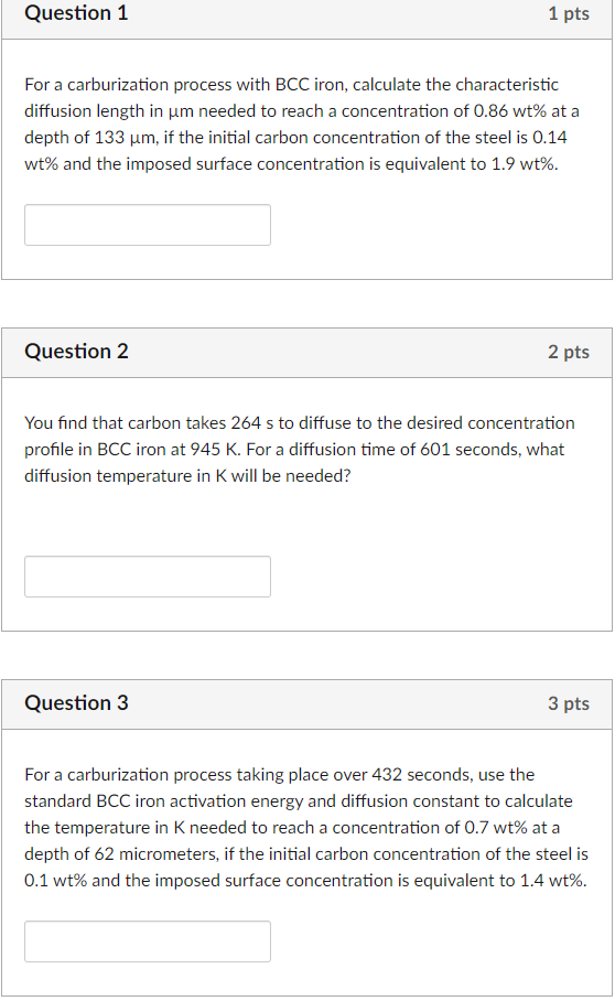 Solved For a carburization process with BCC ﻿iron, calculate | Chegg.com
