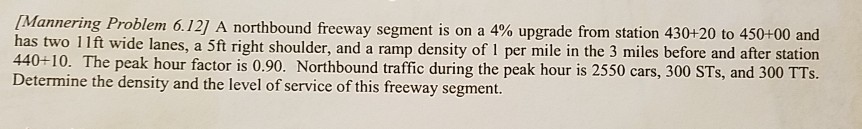 Solved /Mannering Problem 6 12 A northbound freeway segment | Chegg.com