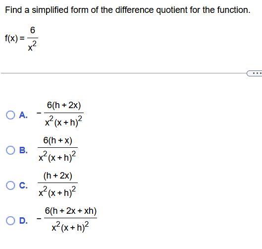 Solved Find a simplified form of the difference quotient for | Chegg.com