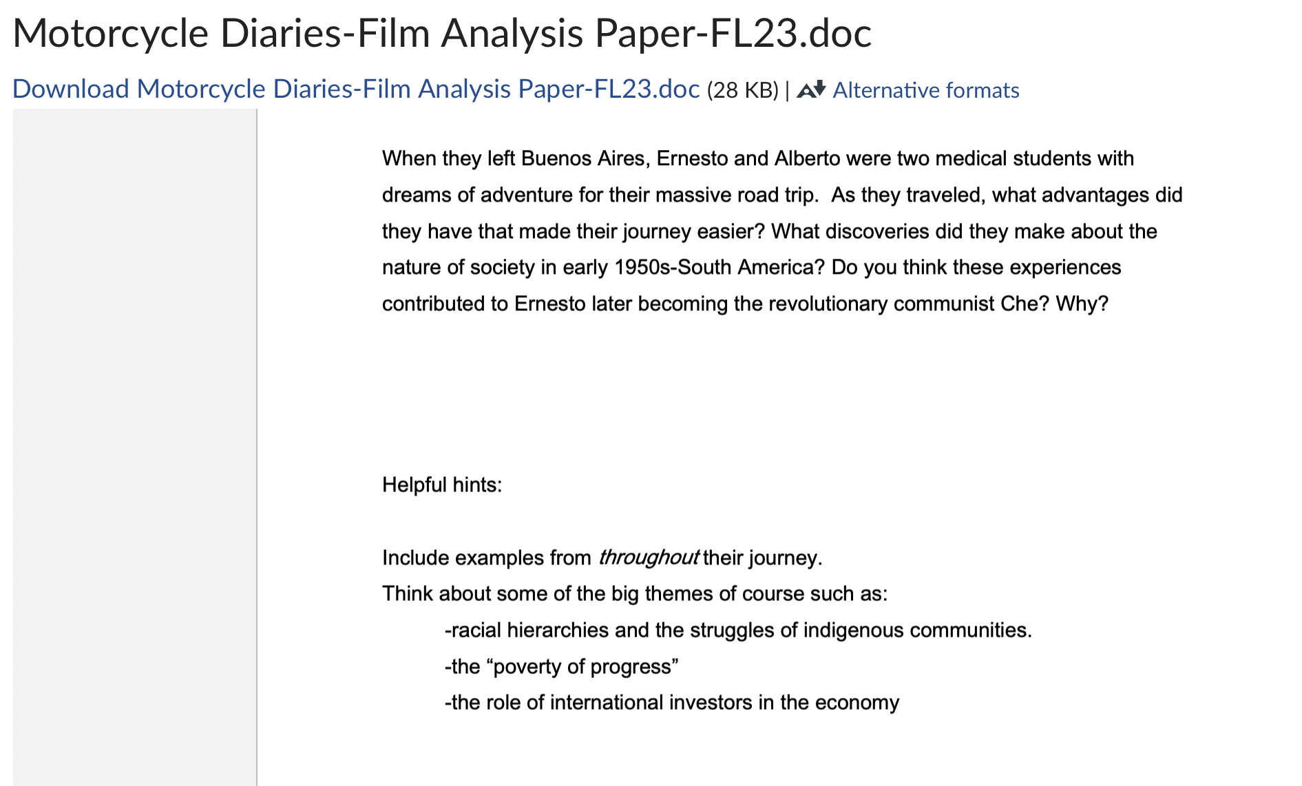 Motorcycle Diaries-Film Analysis | Chegg.com