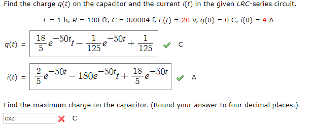 Solved Find the charge q(t) on the capacitor and the current | Chegg.com