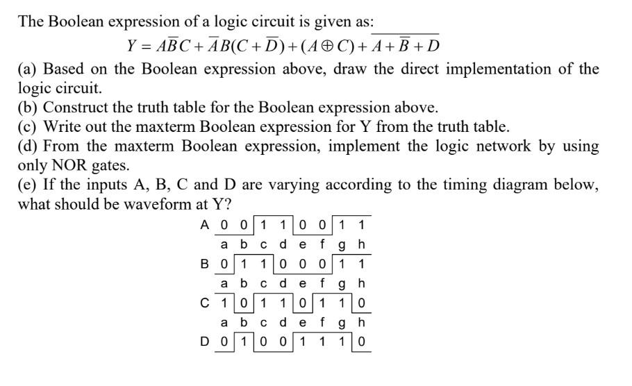 Solved The Boolean expression of a logic circuit is given | Chegg.com