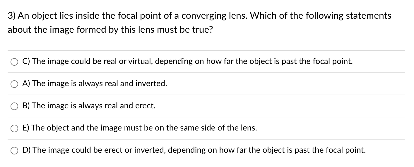 Solved 3) An object lies inside the focal point of a | Chegg.com