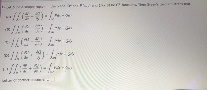Solved 1. Let D be a simple region in the plane R2 and P (r, | Chegg.com