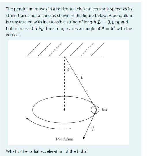 Solved The pendulum moves in a horizontal circle at constant | Chegg.com
