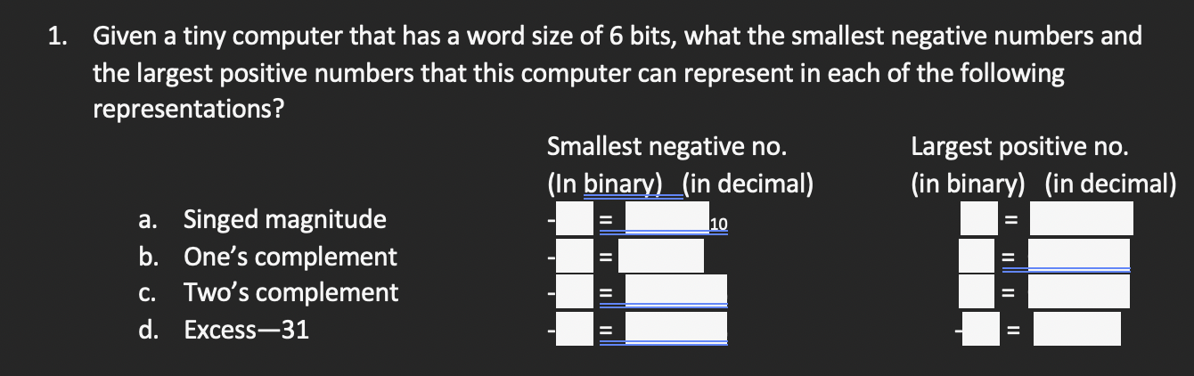 Solved 1. Given a tiny computer that has a word size of 6 | Chegg.com