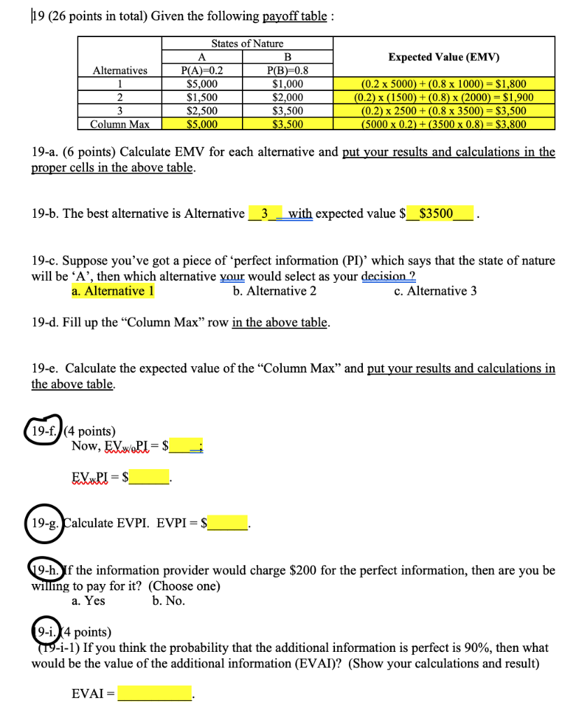 Solved 119 (26 points in total) Given the following payoff | Chegg.com