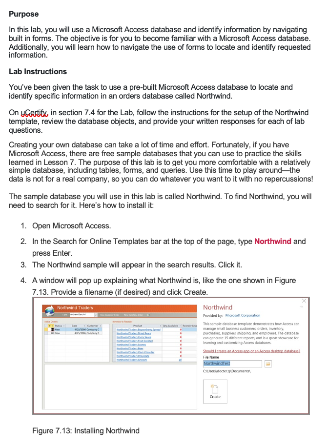 Solved Purpose In this lab, you will use a Microsoft Access | Chegg.com