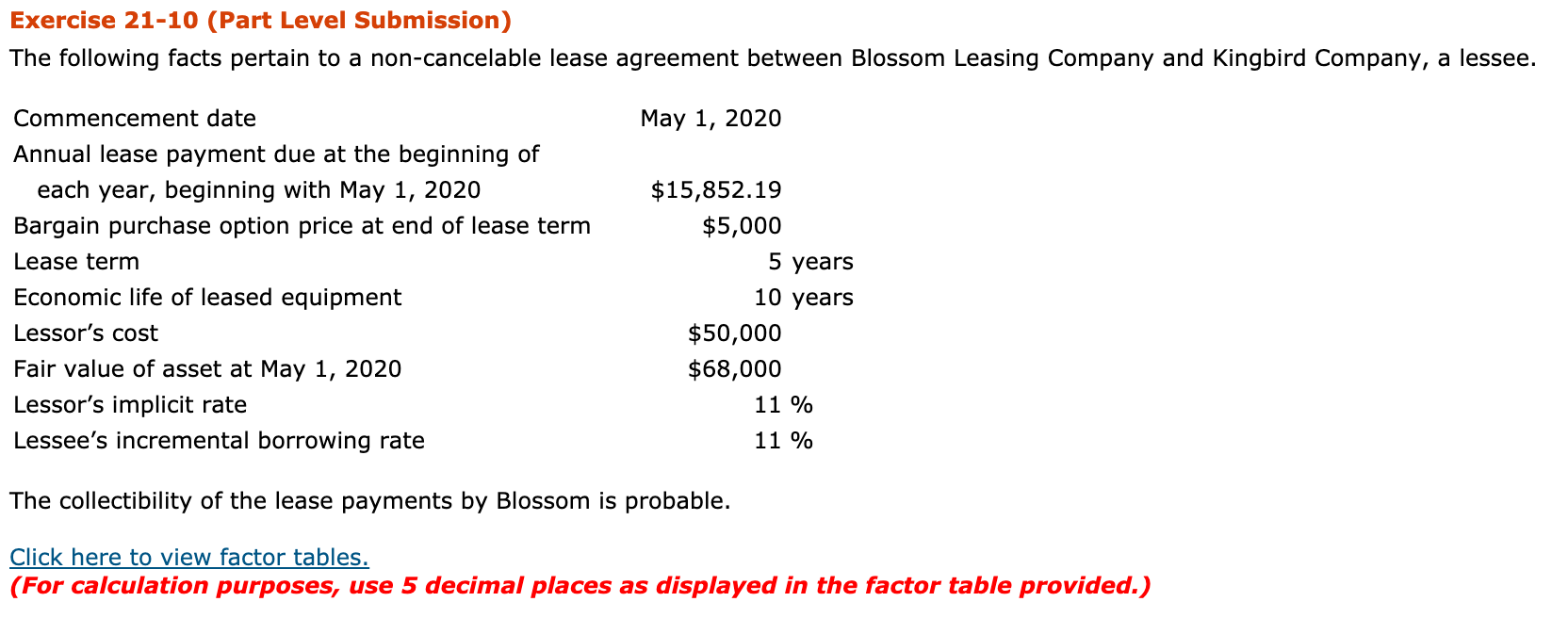 Solved Exercise 21-10 (Part Level Submission) The following | Chegg.com