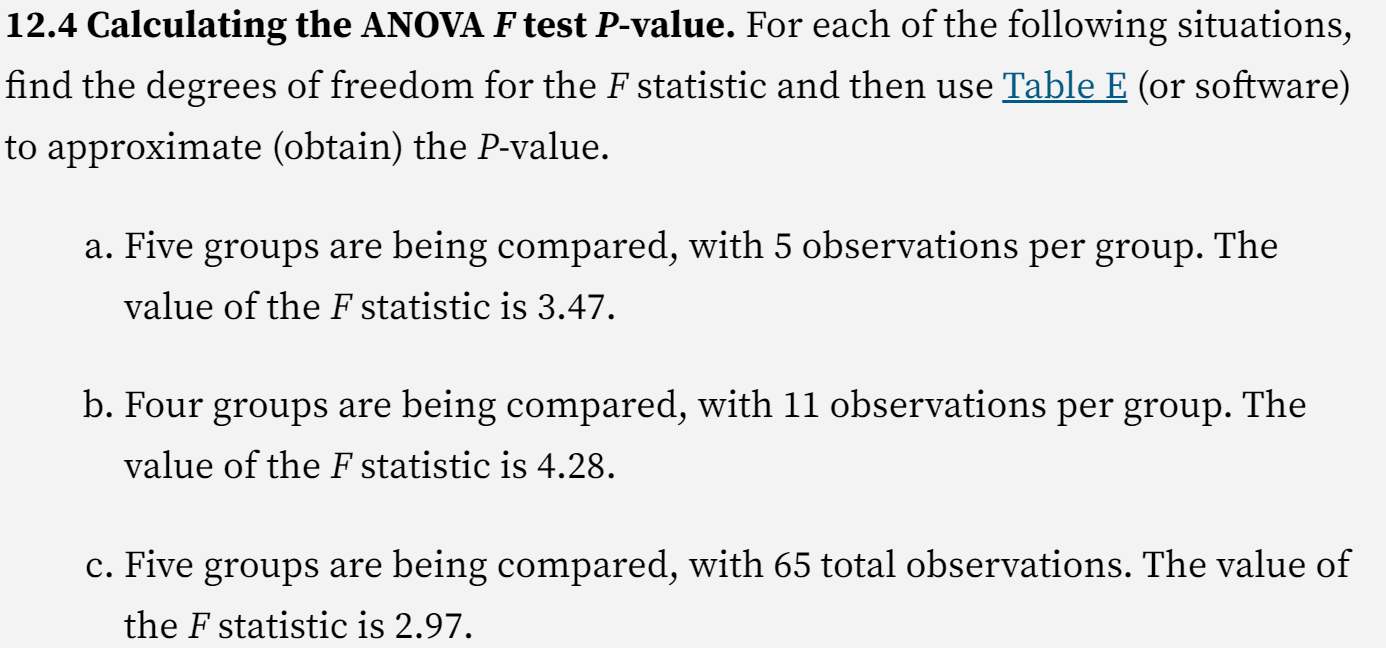 Solved 2.4 Calculating the ANOVA F test P-value. For each of | Chegg.com