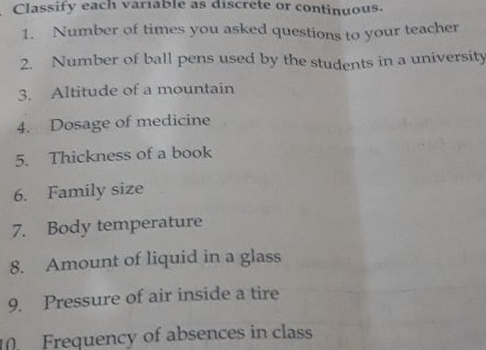 Solved Classify each variable as discrete or continuous. 1. | Chegg.com