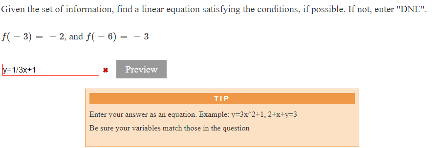 Solved Given the set of information, find a linear equation | Chegg.com