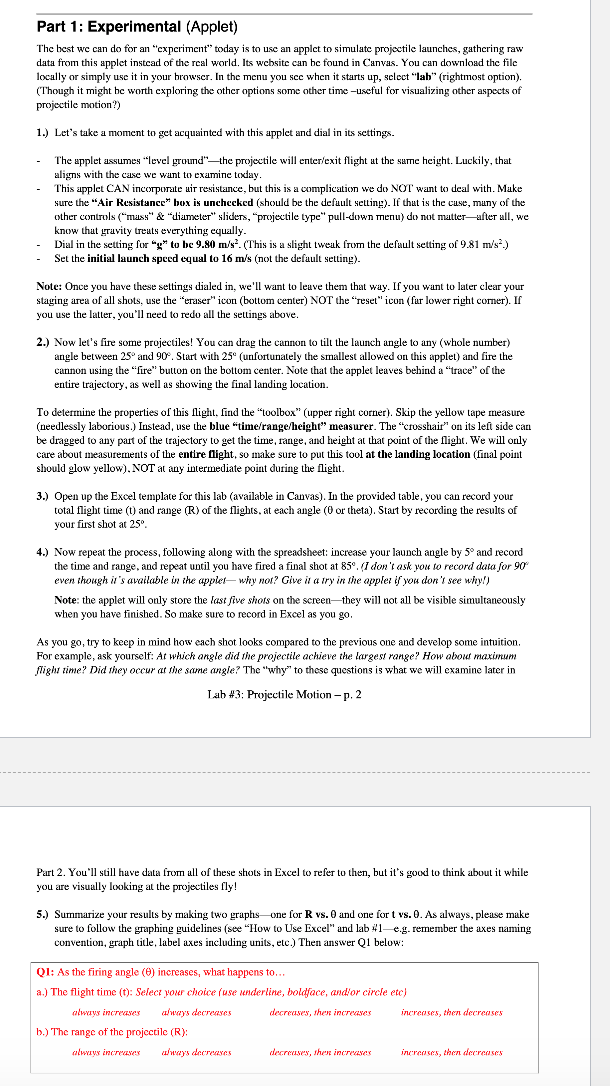 Solved PART 1 - Experimental (Applet) | Chegg.com