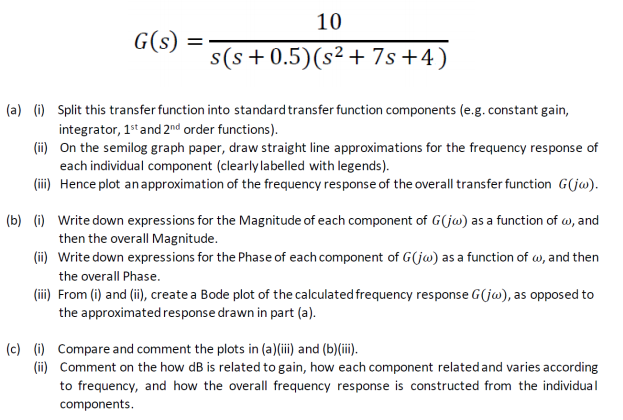 G(s) = 10 s(s+0.5)(s2 + 7s +4) (a) (i) Split this | Chegg.com