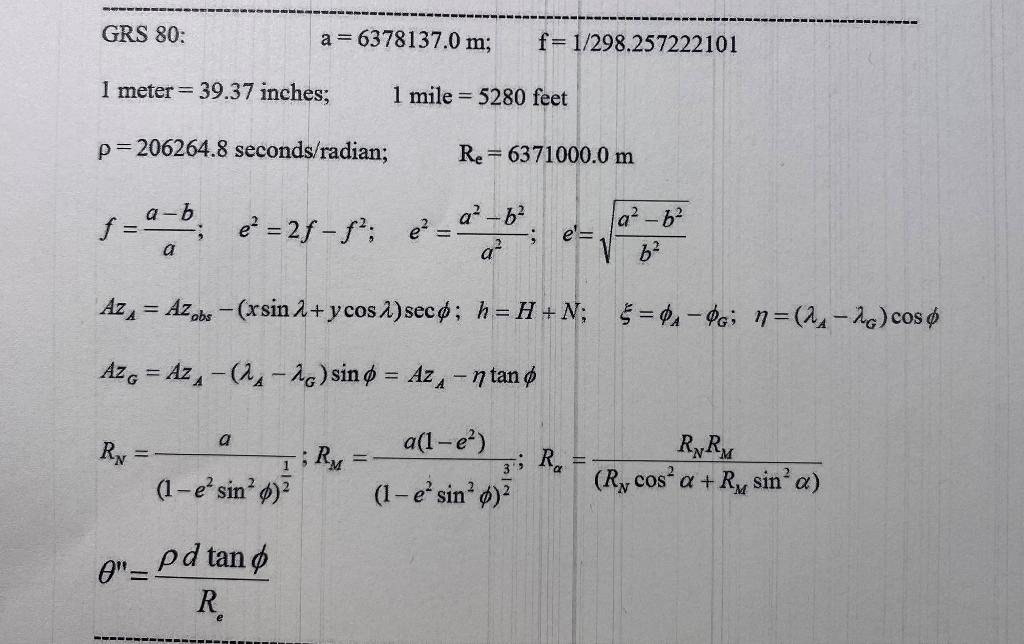 Solved Survey Question: Given GRS80 information, compute | Chegg.com
