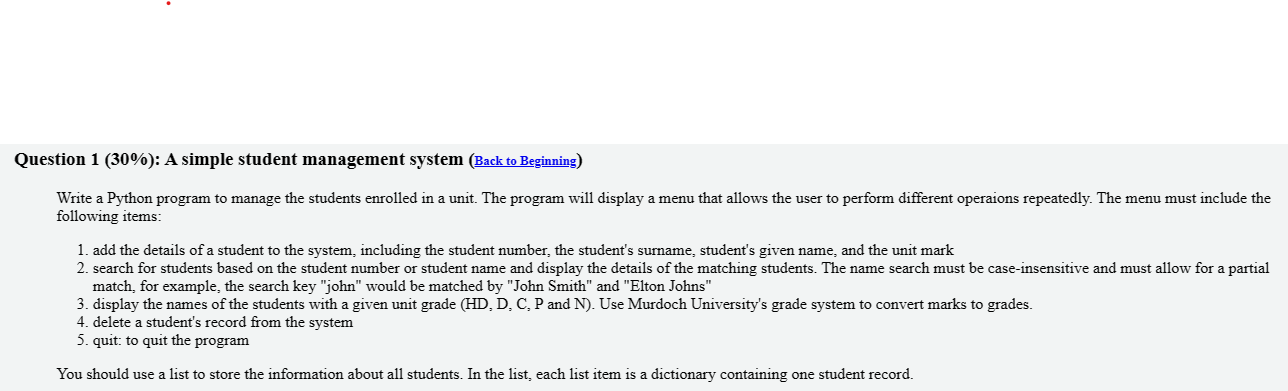 Solved Question 1 (30\%): A simple student management system | Chegg.com Solved Question 1 (30\%): A simple student management system | Chegg.com