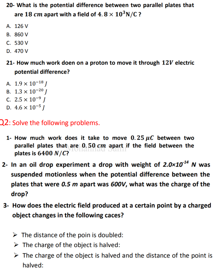 Solved 20- What is the potential difference between two | Chegg.com