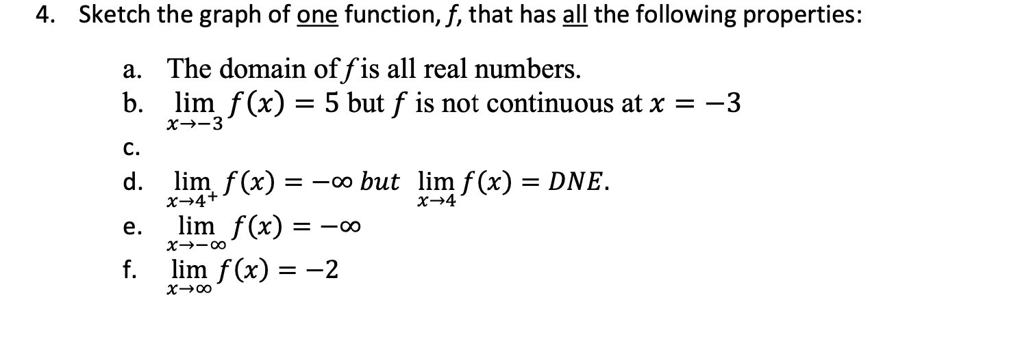 Solved 4. Sketch the graph of one function, f, that has all | Chegg.com