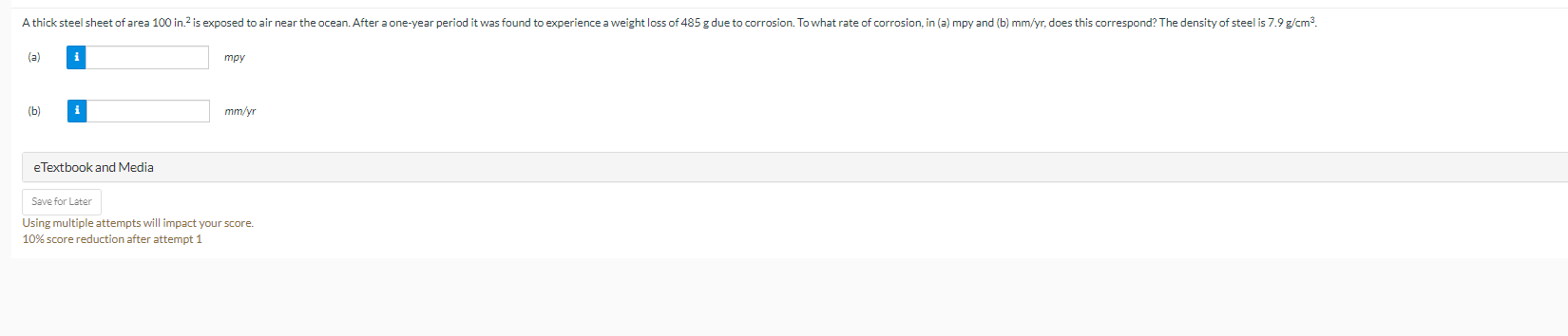 Solved (a) mpy (b) mm/yr | Chegg.com