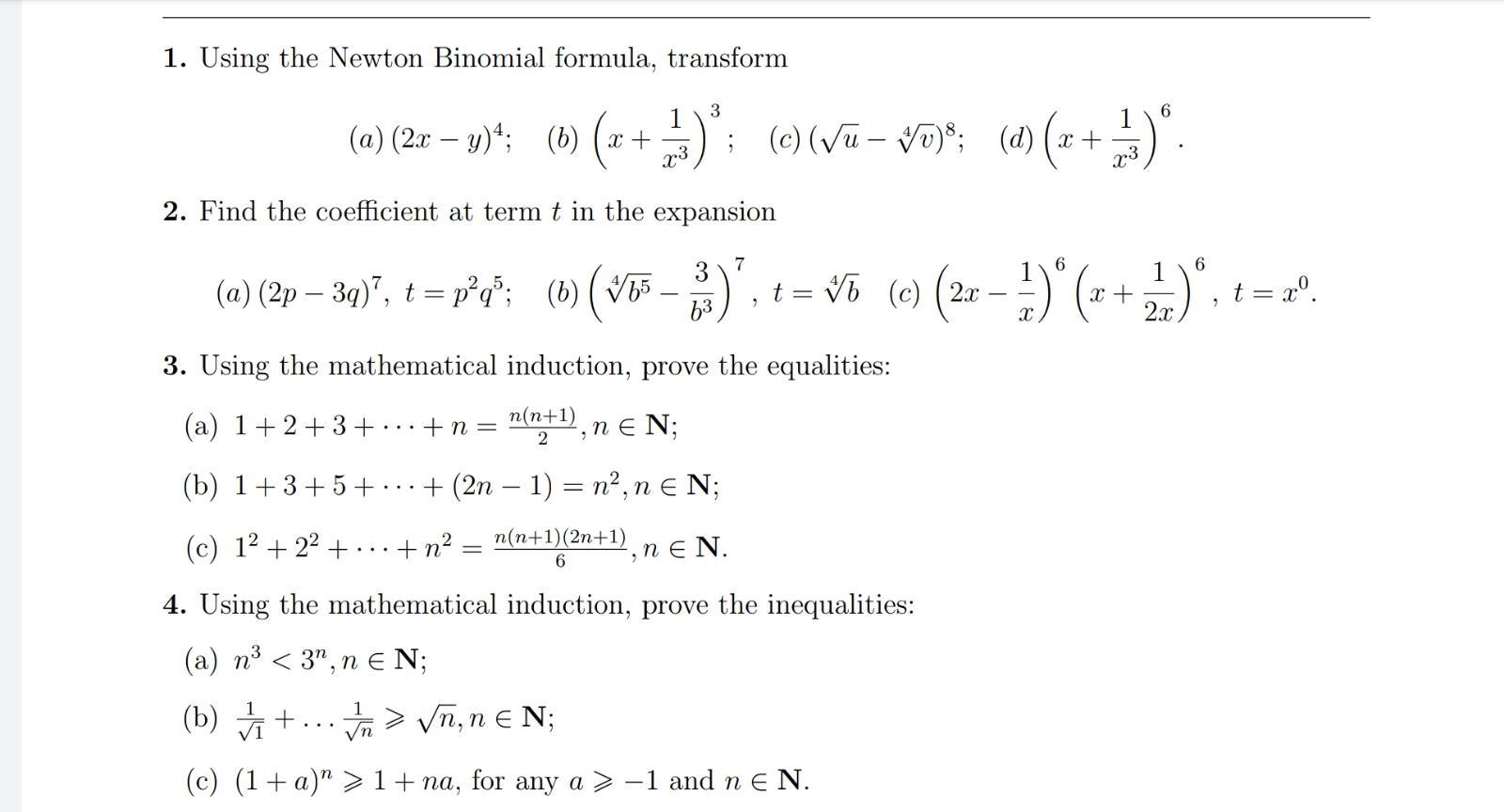 Solved 1. Using the Newton Binomial formula, transform (a) | Chegg.com