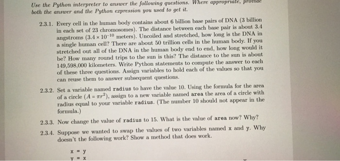 Solved Use the Python interpreter to answer the following | Chegg.com