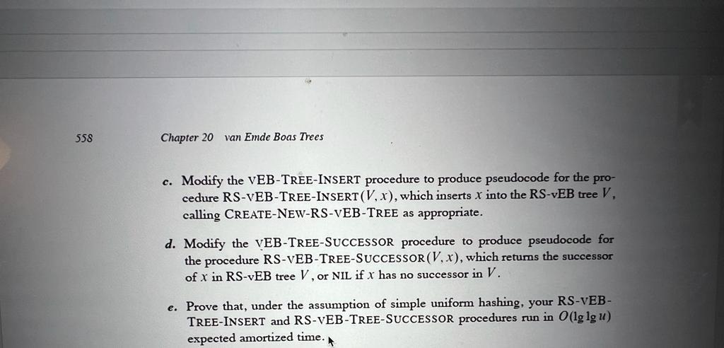 558 Chapter 20 van Emde Boas Trees c. Modify the | Chegg.com