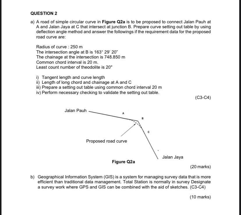 Solved QUESTION 2 a) A road of simple circular curve in | Chegg.com