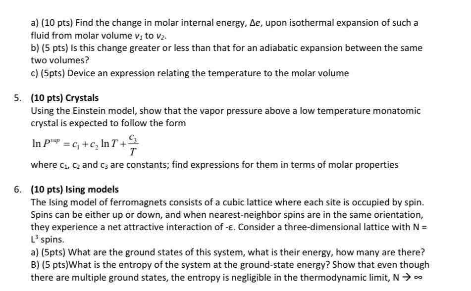 Solved 1. (20pts) Entropy and Energy In the following, find | Chegg.com