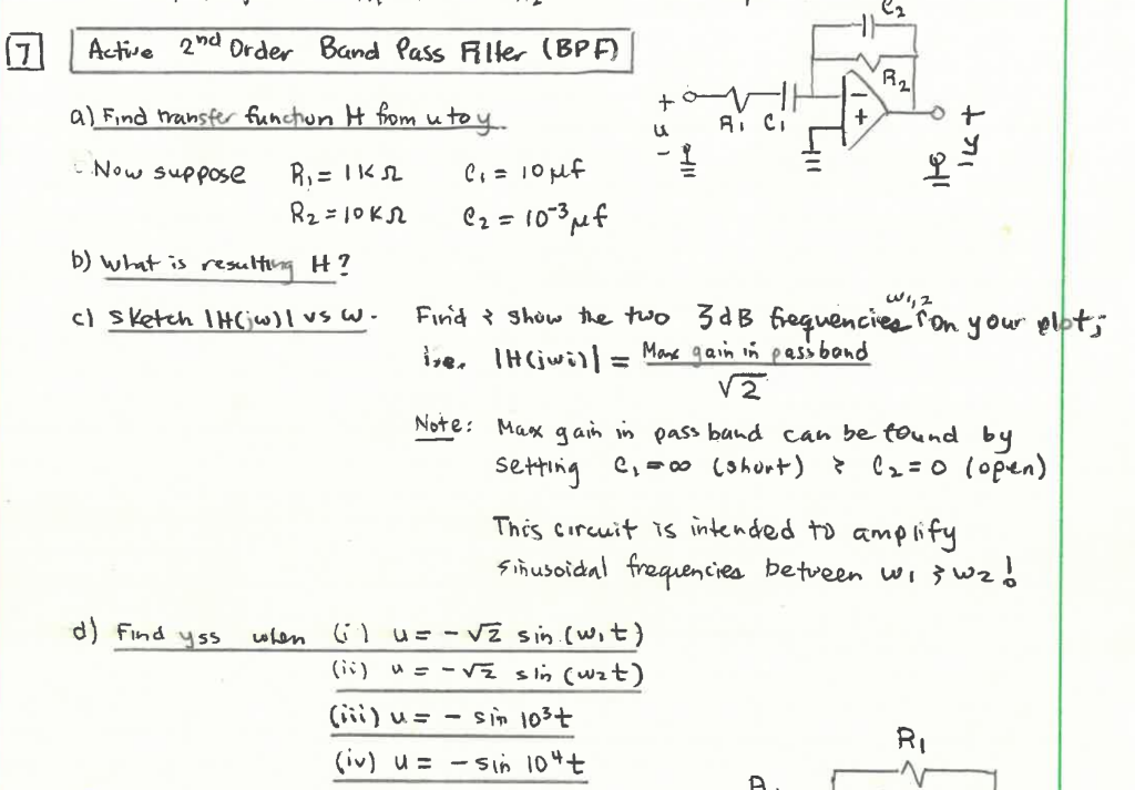 Solved Active 2nd Order Band Pass Filter (BPF) a) Find | Chegg.com