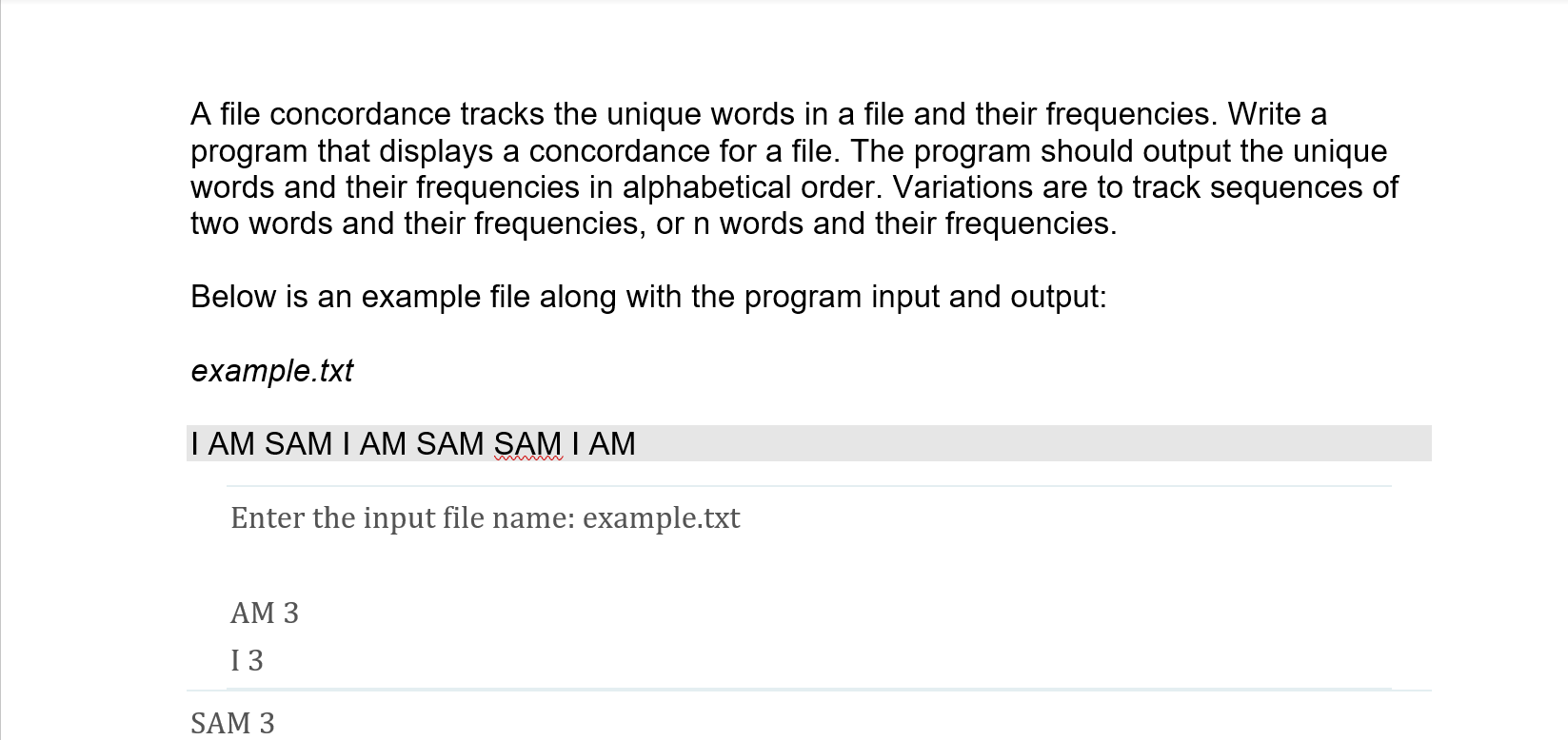 A file concordance tracks the unique words in a file | Chegg.com